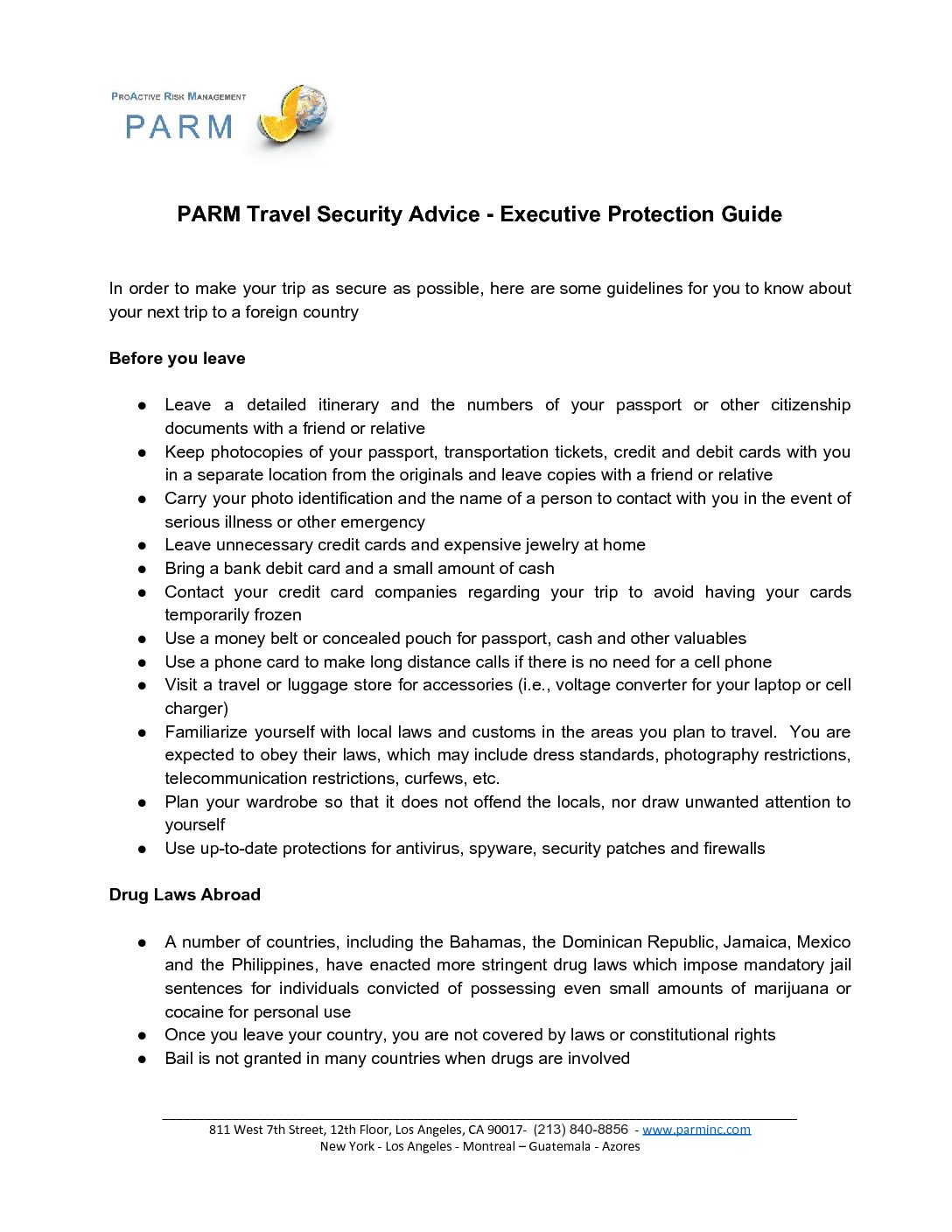v1 PARM Travel Security Advice Executive Protection Guide | PARM